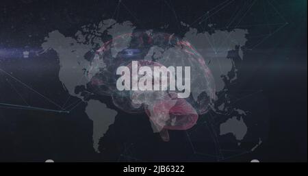 Image of icons, data and rotating brain over world map Stock Photo - Alamy