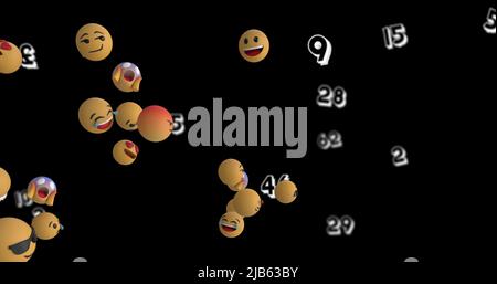 Image of emoji icons floating over numbers on black background Stock ...