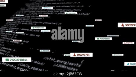 Image of social media icons floating over biracial woman using ...