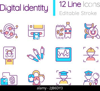 Fingerprint logo. Digital privacy icons. Crime lock. Face or brain shield. Thumbprint for ...