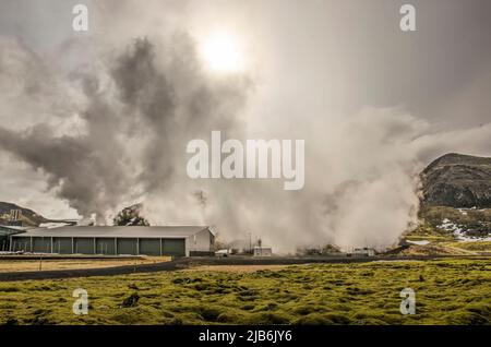 Hengill, Iceland, April 22, 2022: hot steam coming out of the ground in ...