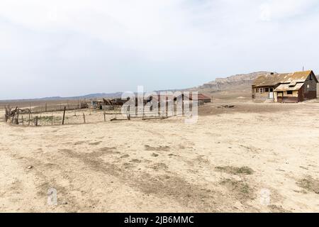 Old traditional shepherd house at the dry plain of Vashlovani national ...