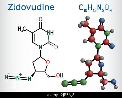 Zidovudine, ZDV, azidothymidine, AZT molecule. Used in treatment of HIV ...