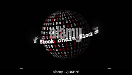Image of globe with binary coding spinning on black background Stock ...