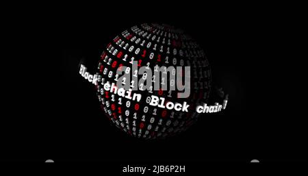 Image of globe with binary coding spinning on black background Stock Photo - Alamy