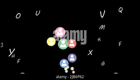 Image of media icons over letters on black background Stock Photo - Alamy