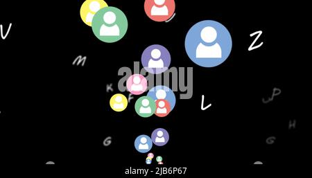 Image of media icons over letters on black background Stock Photo - Alamy