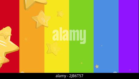 Image of stars falling on rainbow background Stock Photo - Alamy