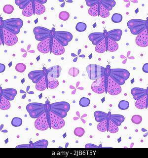 Seamless pattern with funny colorful Butterflies, flowers. Color flat ...