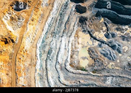 Dolomite Mine. Industrial Terraces. Aerial view of open pit mining ...