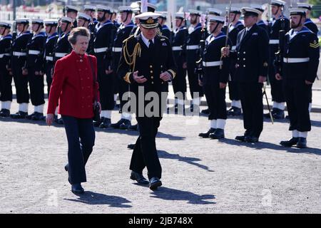 The Princess Royal with Rear Admiral Iain Lower during her visit to HMS ...