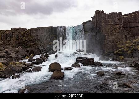Oxarafoss waterfall Thingvellir Park Iceland Stock Photo - Alamy