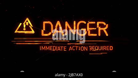 Image of danger sign and text on black background Stock Photo - Alamy