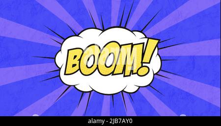 Image of boom text over blue stripes Stock Photo - Alamy