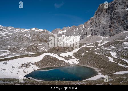 Last snow in Picos de Europa national park . Cantabria. Spain Stock ...