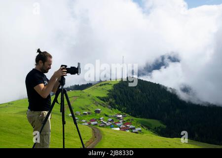 Rize, Turkey - July 2016: Professional photographer taking a photo on ...