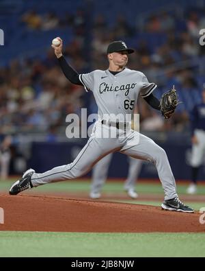 Chicago White Sox pitcher Davis Martin warms up during the first inning ...