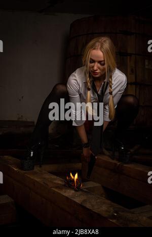 Very angry woman on fire Stock Photo - Alamy