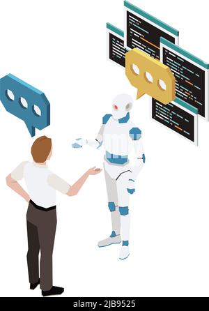 Man communicating with robot. man communicating with artificial ...