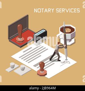 Notary execution of documents isometric design concept with ...
