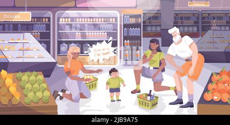 Child lost background with shopping with child symbols flat vector ...