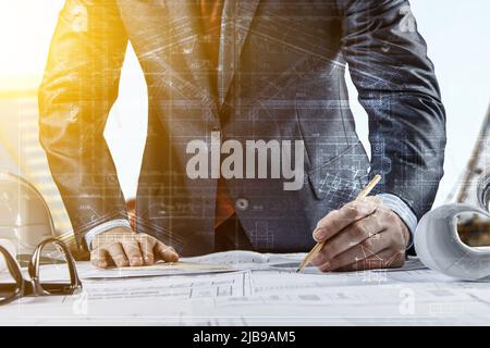 Architecture drawing project . Mixed media Stock Photo - Alamy