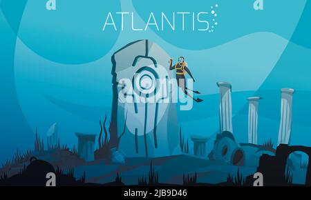 Sea bottom with ancient architecture or atlantis civilization artifacts ...