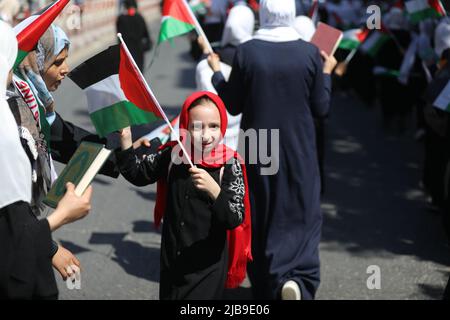 Gaza City, Palestine. 04th June 2022. Palestinian youth wave national ...