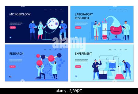 Scientific research horizontal banners with group of scientists doing ...