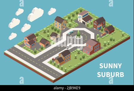 Cottage village isometric. Suburban modern residential houses ...
