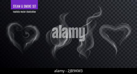 Steam smoke realistic set of four various vapour fume shapes on ...