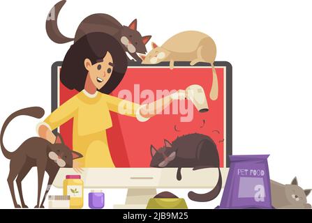 Video blogger composition with desktop computer and character of fast ...