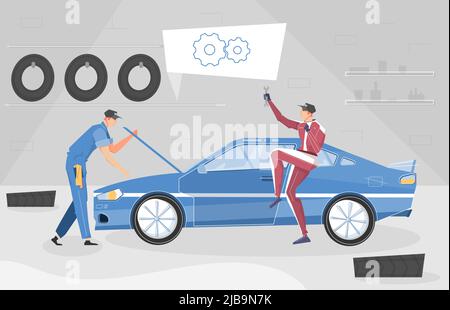 Car tuning background with sport car symbols flat vector illustration ...