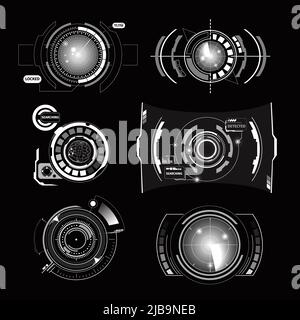 Hud interface monochrome set of different variants of radar and ...