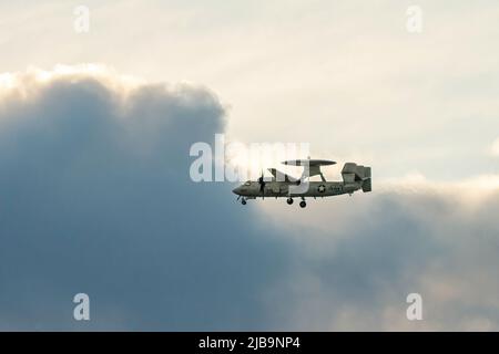 A Northrop Grumman E2 Hawkeye, early warning aircraft with Carrier ...