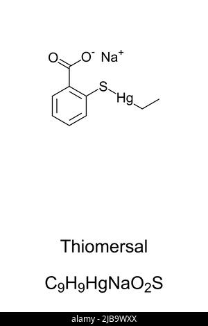 Thiomersal (thimerosal) vaccine preservative, molecular model. Atoms ...