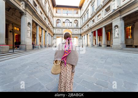 Woman visiting architectural landmarks of Florence city, Italy Stock ...
