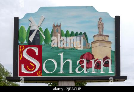 Soham town sign, Soham, Cambridgeshire UK Stock Photo - Alamy