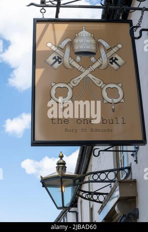 Traditional hanging pub sign at the The Angel Inn, High Street, Wooler ...
