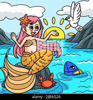 Cartoon mermaid, sitting on the rock Stock Vector Image & Art - Alamy