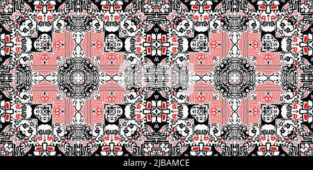 Red black seamless arabesque bandana border pattern. Modern masculine ...