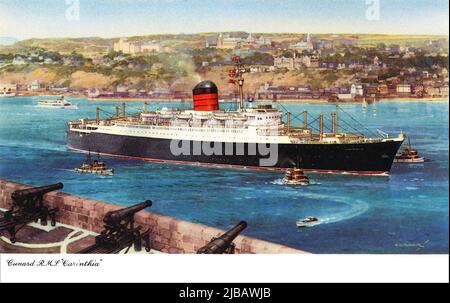 Vintage postcard of the Cunard ship the R.M.S. Laconia, illustrated by ...