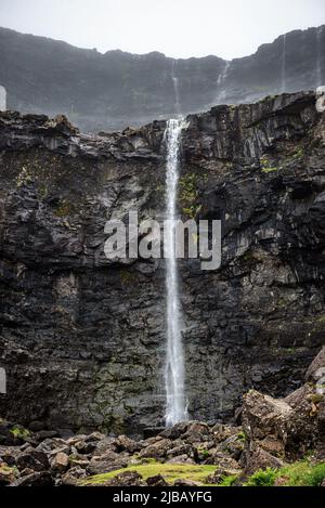 Double jump waterfall of Fossa, Eysturoy Island, Faroe Archipelago ...