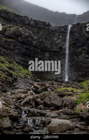 Double jump waterfall of Fossa, Eysturoy Island, Faroe Archipelago ...