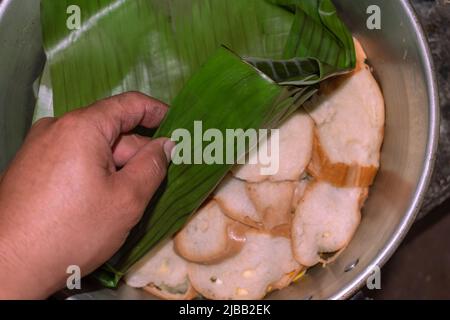 preparation of typical colombian bread soup during holy week Stock ...