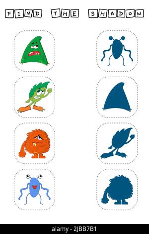 Find a pair or shadow game with funny monsters. Worksheet for preschool ...