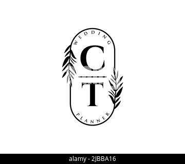 CT Initials letter Wedding monogram logos template, hand drawn modern ...