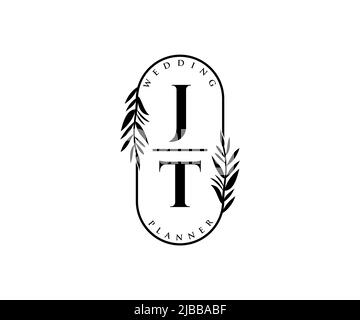 JT Initials letter Wedding monogram logos collection, hand drawn modern minimalistic and floral ...