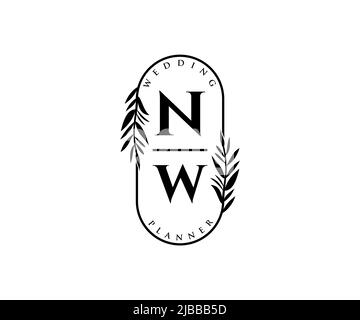 NW Initials letter Wedding monogram logos template, hand drawn modern ...