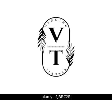 VT Initials letter Wedding monogram logos template, hand drawn modern ...